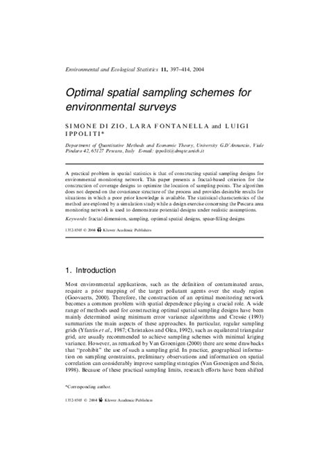 Pdf Optimal Spatial Sampling Schemes For Environmental Surveys