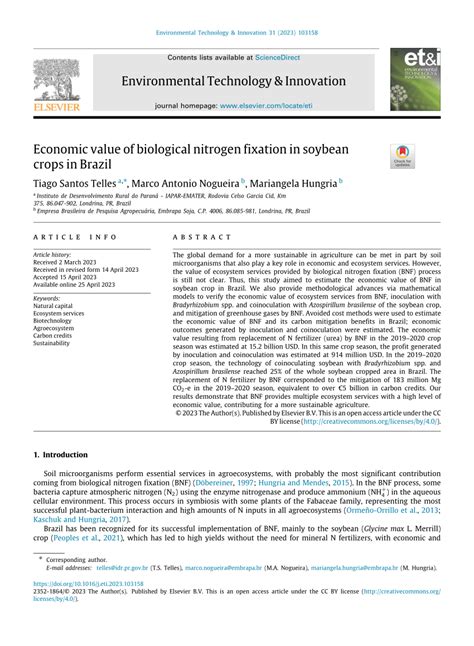Pdf Economic Value Of Biological Nitrogen Fixation In Soybean Crops