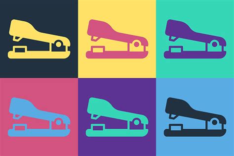 컬러 배경에 격리 된 팝 아트 오피스 스테이플러 아이콘 스테이플러 스테이플 종이 골판지 사무 장비 벡터 스테이플러심에 대한 스톡 벡터 아트 및 기타 이미지 Istock