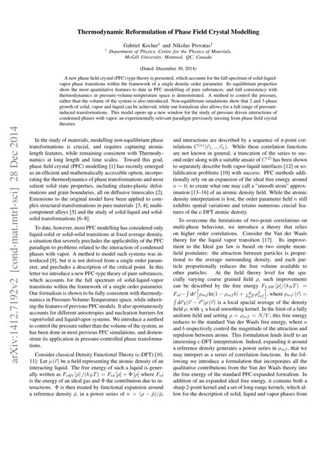 PDF Thermodynamic Reformulation Of Phase Field Crystal Modelling