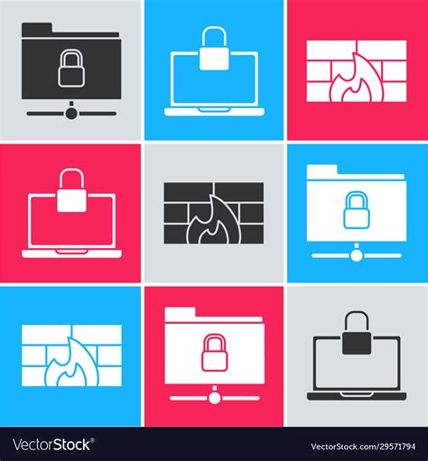 Set Ftp Folder And Lock Laptop And Lock Royalty Free Vector