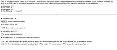 Solved NPV PI And IRR Calculations Fijisawa Inc Is Chegg
