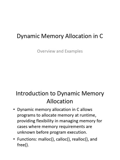 dynamic memory allocation in c pdf pointer computer programming