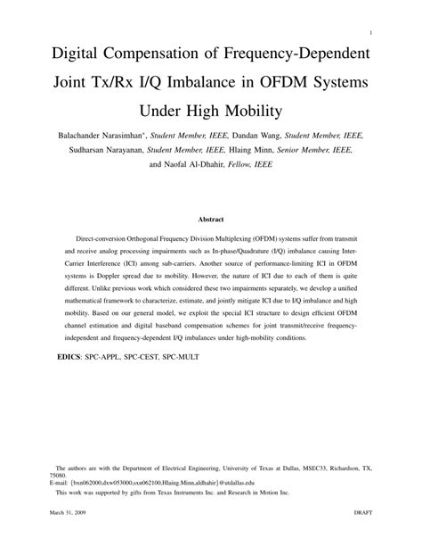 Pdf Digital Compensation Of Frequency Dependent Joint Txrx Iq