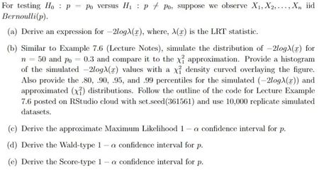 Solved For Testing H0 P P0 Versus H1 P P0 Suppose We Chegg Com