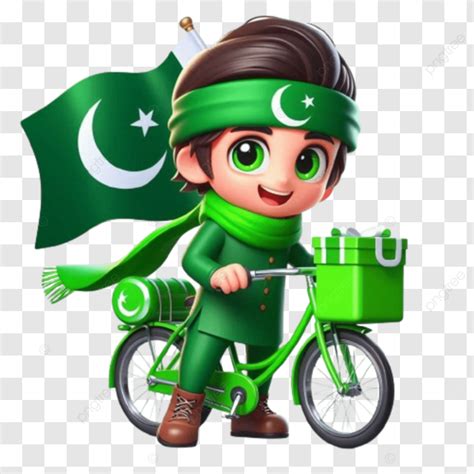 사이클을 타고 파키스탄 국기 독립 기념일 디자인을 들고 있는 귀여운 아기 사이클을 타고 파키스탄 국기 독립 기념일 디자인을