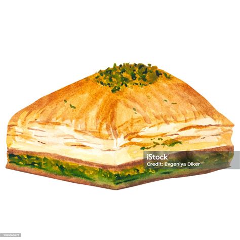 터키 과자 디저트 음식의 수채화 삽화 고립 된 배경에 바클 라바 디자인 카드 포스터 인쇄물에 사용할 수 있습니다 0명에 대한 스톡 벡터 아트 및 기타 이미지 Istock