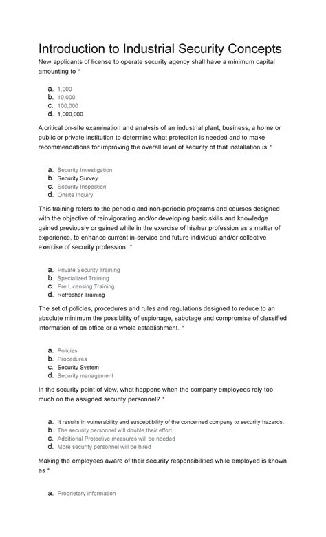 Introduction To Industrial Security Concepts 1 B 10 C 100 D