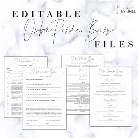Editable Powder Ombre Brows Consent Form And Aftercare Instructions Etsy