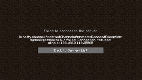 minecraft refusing connection to server r pihole