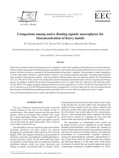 Pdf Comparison Among Native Floating Aquatic Macrophytes For