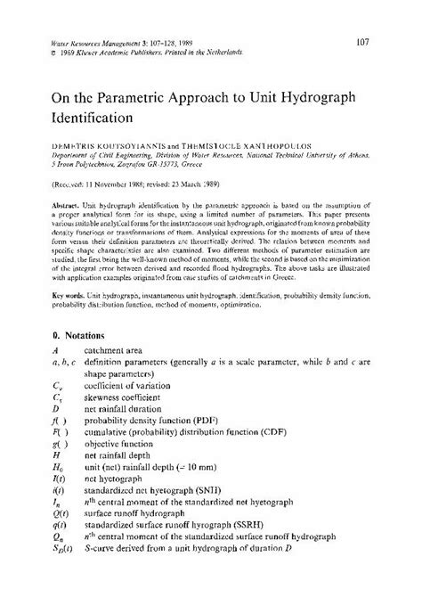 Pdf On The Parametric Approach To Unit Hydrograph Identification · On
