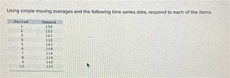 solved using simple moving averages and the following time