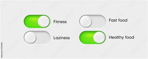 On And Off Toggle Switch Buttons Slider Switch Buttons Set Mobile App Interface Design Toggle