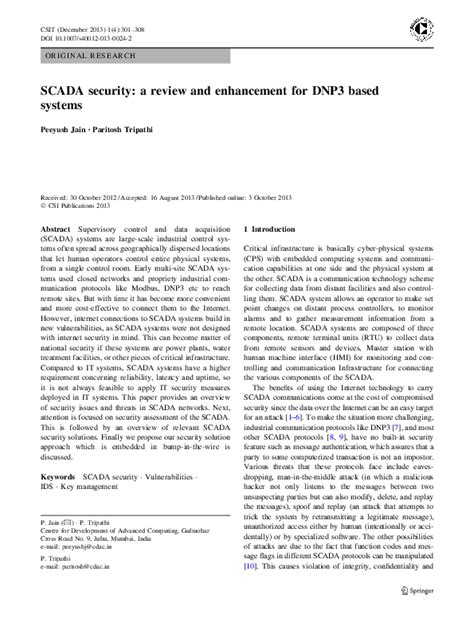 Pdf Scada Security A Review And Enhancement For Dnp3 Based Systems