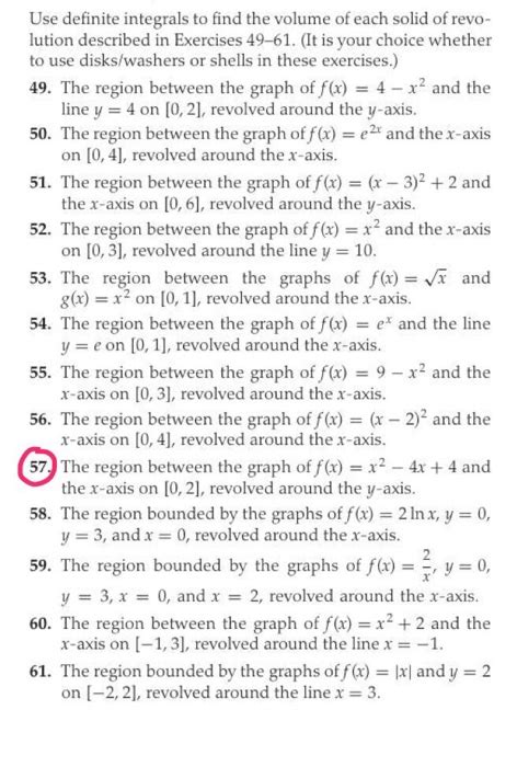 Solved Use Definite Integrals To Find The Volume Of Each