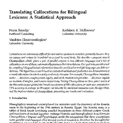 Translating Collocations For Bilingual Lexicons A Statistical Approach