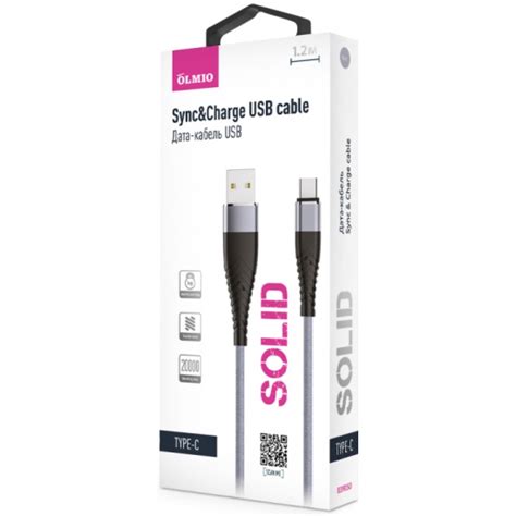 Кабель Olmio Solid Usb 2 0 Type C 1 2м 2 1a усиленный титановый 39050 — купить по низкой