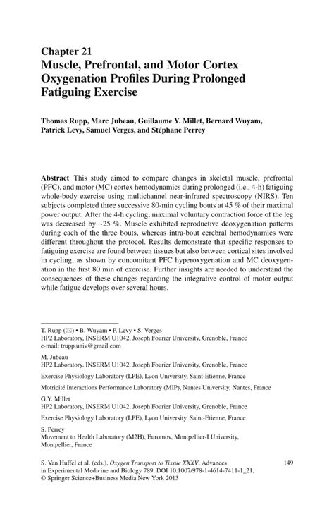 Pdf Muscle Prefrontal And Motor Cortex Oxygenation Profiles During Prolonged Fatiguing Exercise