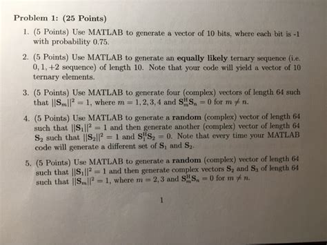 Problem 1 25 Points 1 5 Points Use Matlab To