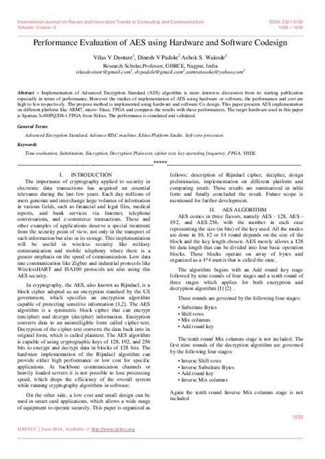 pdf performance evaluation of aes using hardware and software