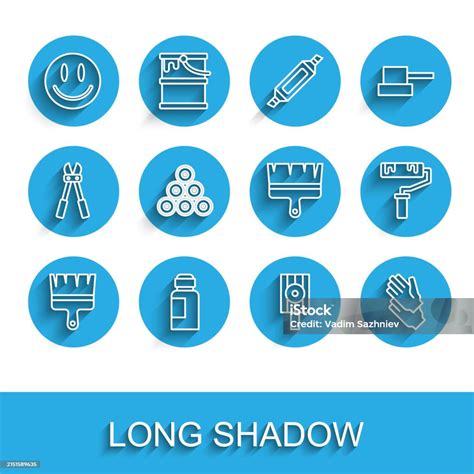 세트 라인 페인트 브러시 페인트 구 아슈 항아리 염료 미소 얼굴 스프레이 노즐 캡 고무 장갑 스프레이 롤러 및 아이콘 벡터 그래피티에 대한 스톡 벡터 아트 및 기타 이미지