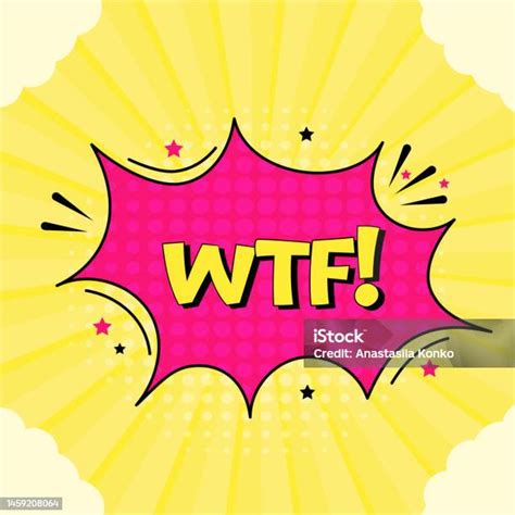 표현 텍스트 Wtf가 있는 만화 말풍선 노란색 배경에 격리된 복고풍 팝 아트 스타일의 벡터 밝은 동적 만화 삽화 벡터 그림
