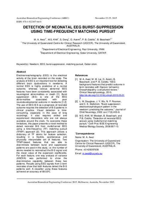Pdf Detection Of Neonatal Eeg Burst Suppression Using A Time Frequency Approach