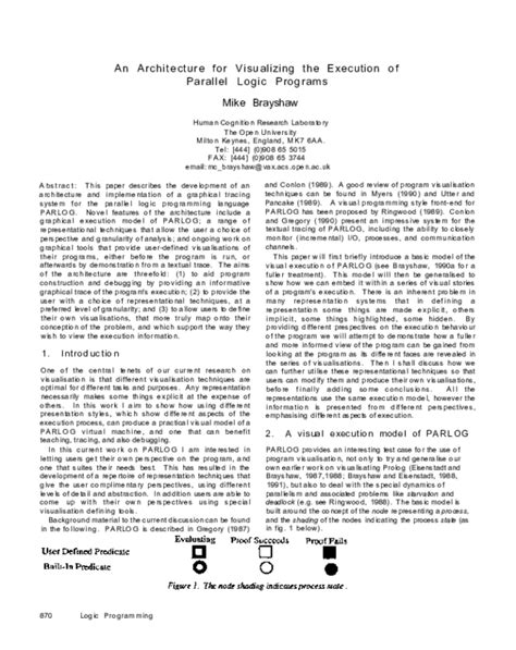 Pdf An Architecture For Visualizing The Execution Of Parallel Logic Programs