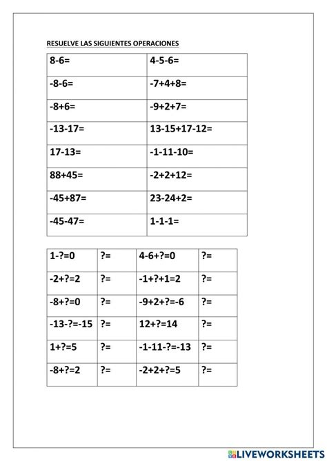 Operaciones Básicas Online Exercise For 1fpb Live Worksheets