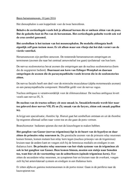 Basis Hersenzenuwen Behalve De Corticofugale Vezels Heb Je Allemaal