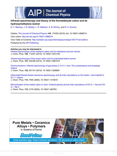 Pdf Infrared Spectroscopy And Theory Of The Formaldehyde Cation And Its Hydroxymethylene Isomer