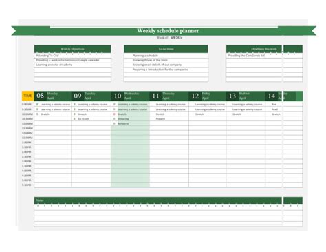 Weekly Schdule Template Pdf