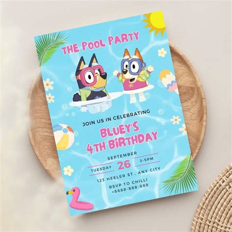 Bluey Pool Birthday Invitation Template Editable Digital Invite Etsy
