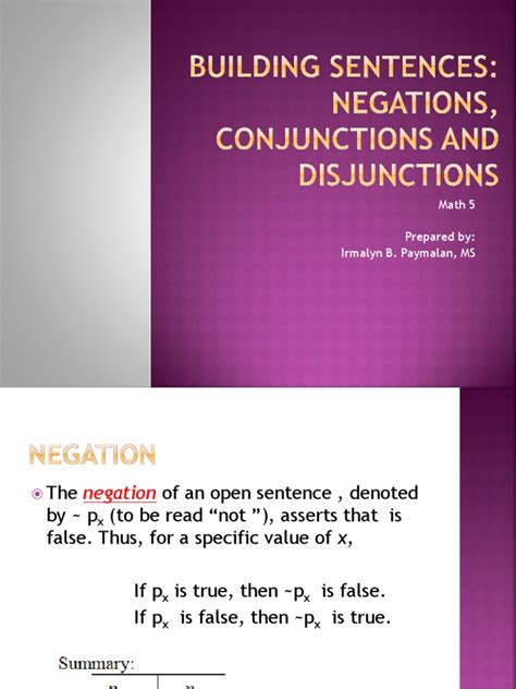 Building Sentences Negation Conjunction And Disjunction Pdf
