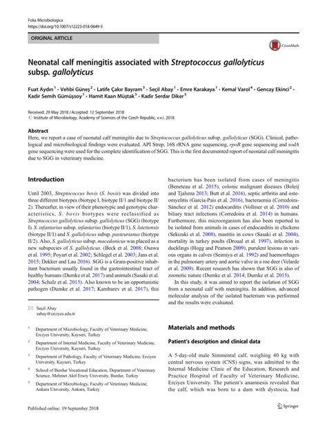 Pdf Neonatal Calf Meningitis Associated With Streptococcus Gallolyticus Subsp Gallolyticus