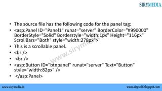 Panel Control In Asp Net