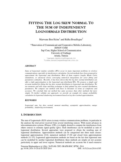 Pdf Fitting The Log Skew Normal To The Sum Of Independent Lognormals Distribution Dokumen Tips