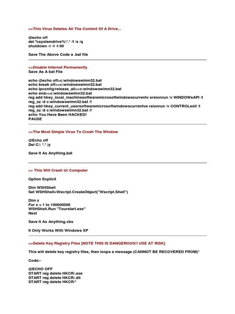 Dangerous Virus And Malware Codes Pdf Computer Virus Windows Registry
