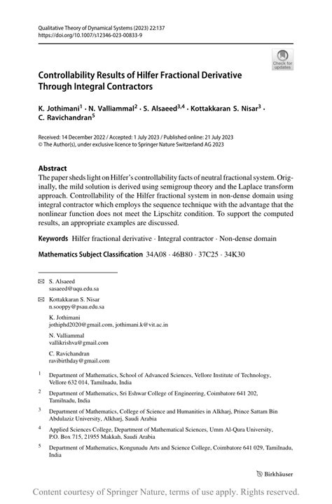Controllability Results Of Hilfer Fractional Derivative Through Integral Contractors Request Pdf