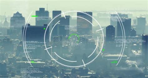 Image Of Circles Lines And Computer Language Over Aerial View Of