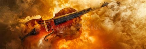A Violin Is Shown In A Fiery Explosion With Smoke And Flames Surrounding It Stock Illustration