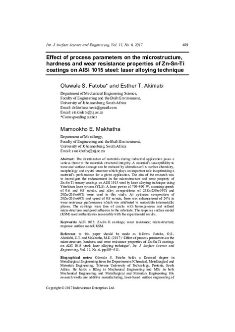 Pdf Effect Of Process Parameters On The Microstructure Hardness And Wear Resistance