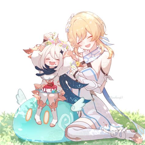 Mofusagi Anemo Slime Genshin Impact Lumine Genshin Impact Paimon