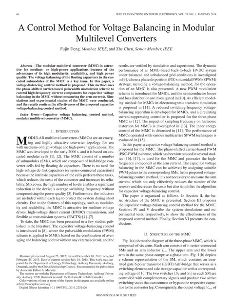 Pdf A Control Method For Voltage Balancing In Modular Multilevel