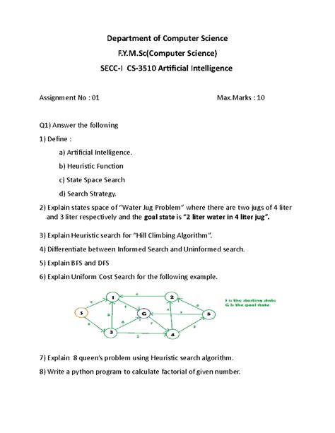 Ai Assignment 1 Department Of Computer Science Fymcomputer Science