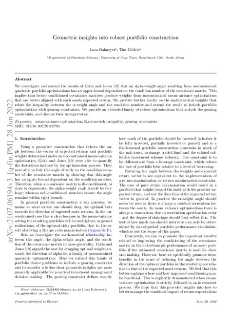 Pdf Geometric Insights Into Robust Portfolio Construction