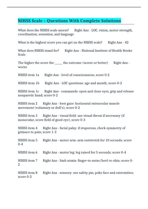 Nihss Scale Questions With Complete Solutions Nihss Stuvia Us