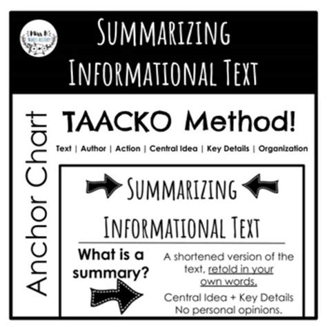 Summarizing Informational Text Anchor Chart By Missbmakeshistory