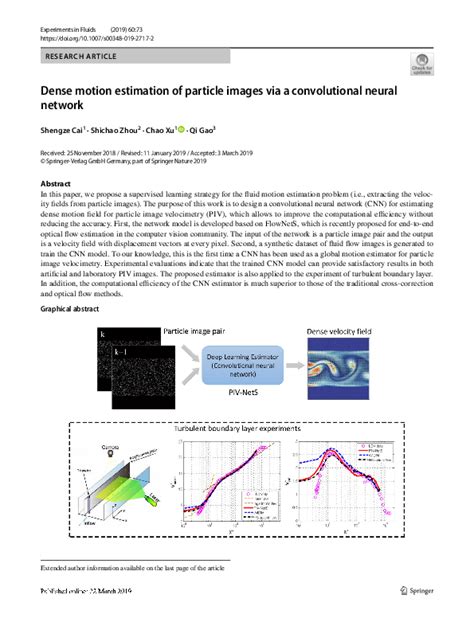 Pdf Dense Motion Estimation Of Particle Images Via A Convolutional Neural Network